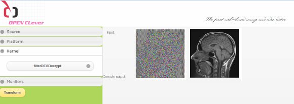 Encrypting video and image streams using OpenCL code on-demand